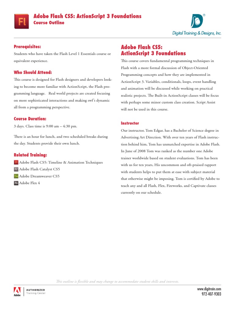 Adobe Flash Cs5: Actionscript 3 Foundations: Course Outline | PDF | Action Script | Adobe Flash