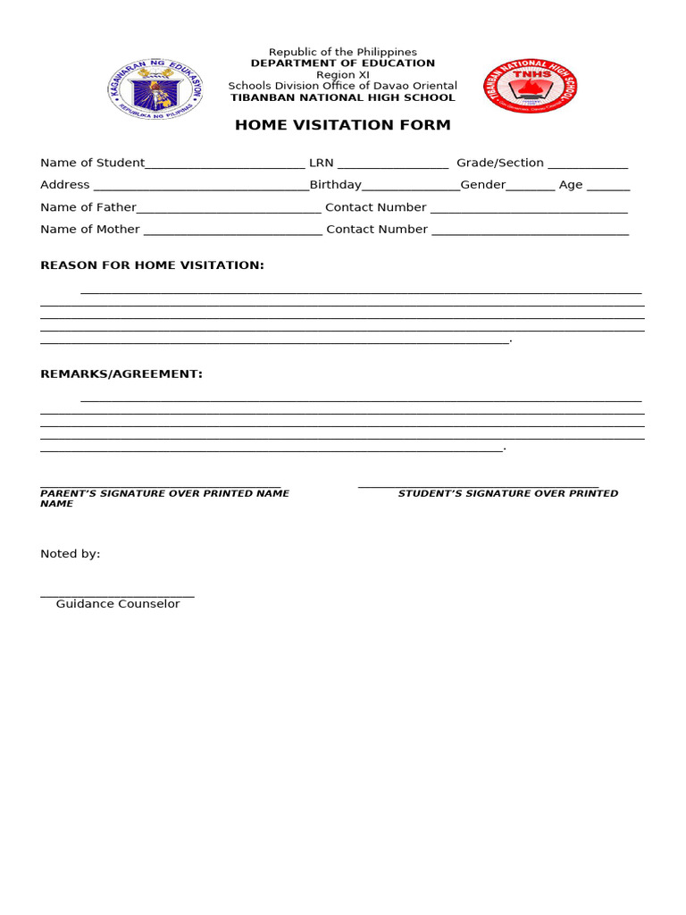 Home Visitation Form for Students | PDF