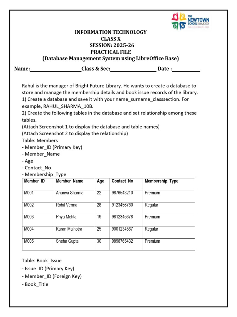 Class X Practical File 25 26 DBMS | PDF | Databases | Data Management