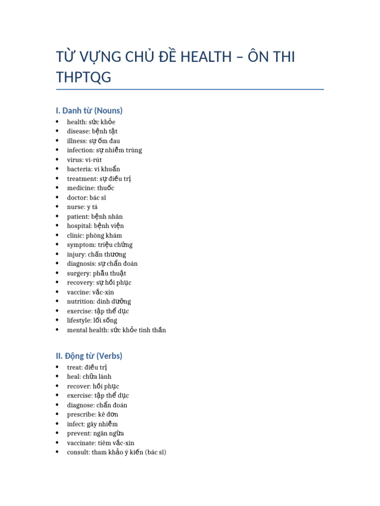 Tu Vung Chu de Health THPTQG | PDF