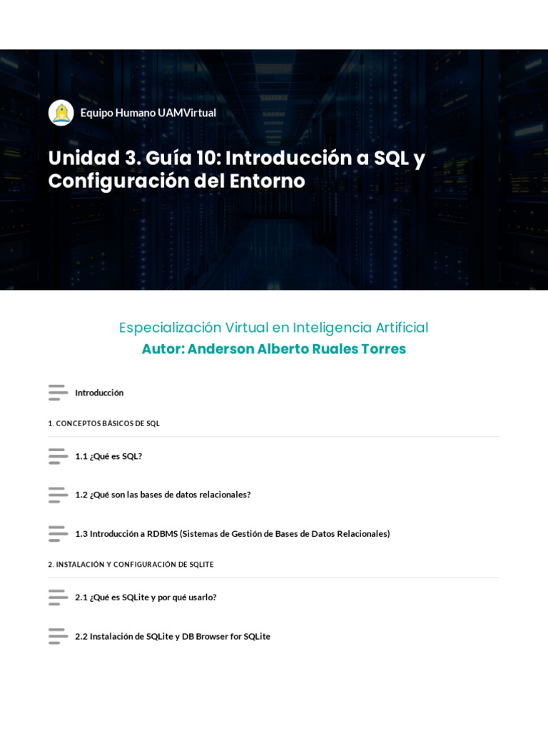 Unidad 3 Guia 10 Introduccion A SQL y Configuracion Del Entorno ScKdhqGa | PDF | SQL | Base de ...
