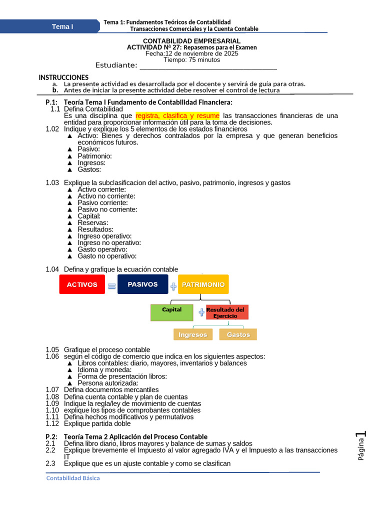 Actividad #28 - CONTABILIDAD-I - Teoria Fundamental Contabilidad | PDF ...