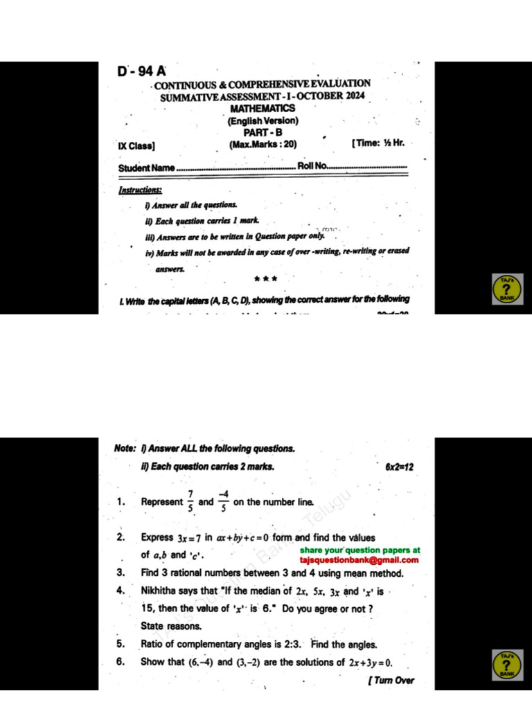 Ts 9th Class Maths S.a1 - 4 Years Paper Pattern | PDF