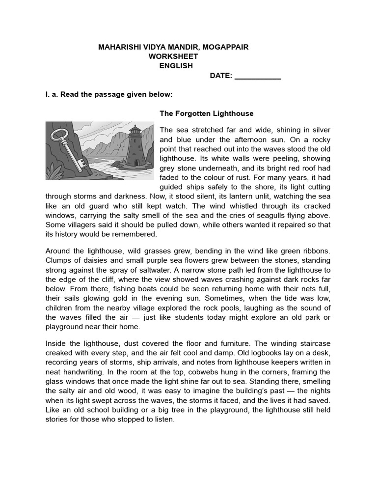 NOV - Reading Comprehension Worksheet 1 | PDF | Sea | Lighthouse