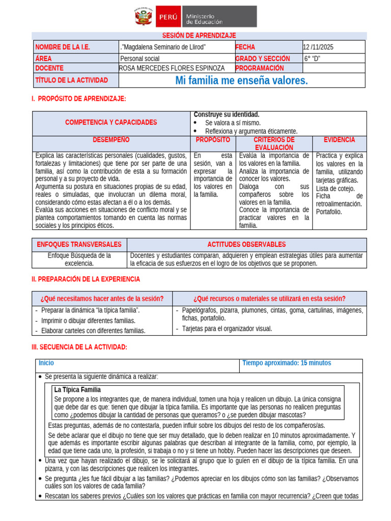 Valores Familiares en el Aprendizaje | PDF | Evaluación | Aprendizaje