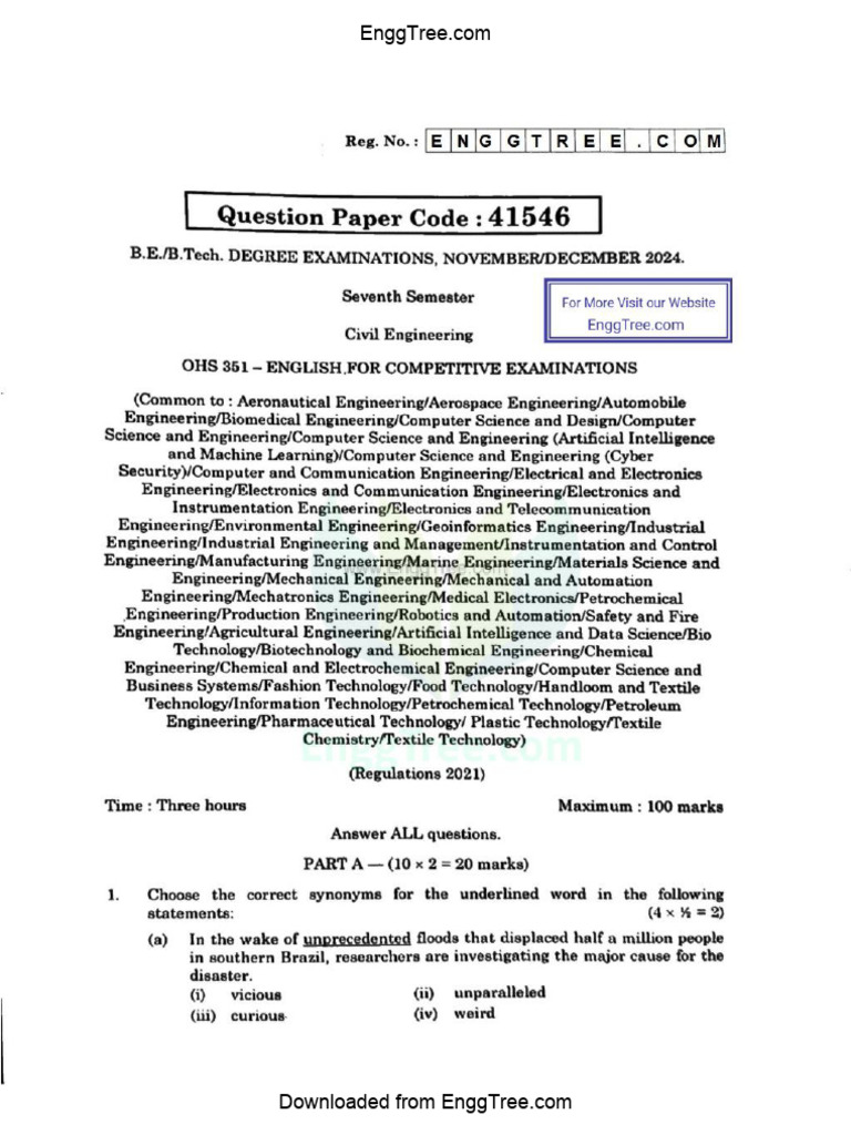 OHS351 English For Competitive Examinations Nov Dec 2024 Question Paper ...