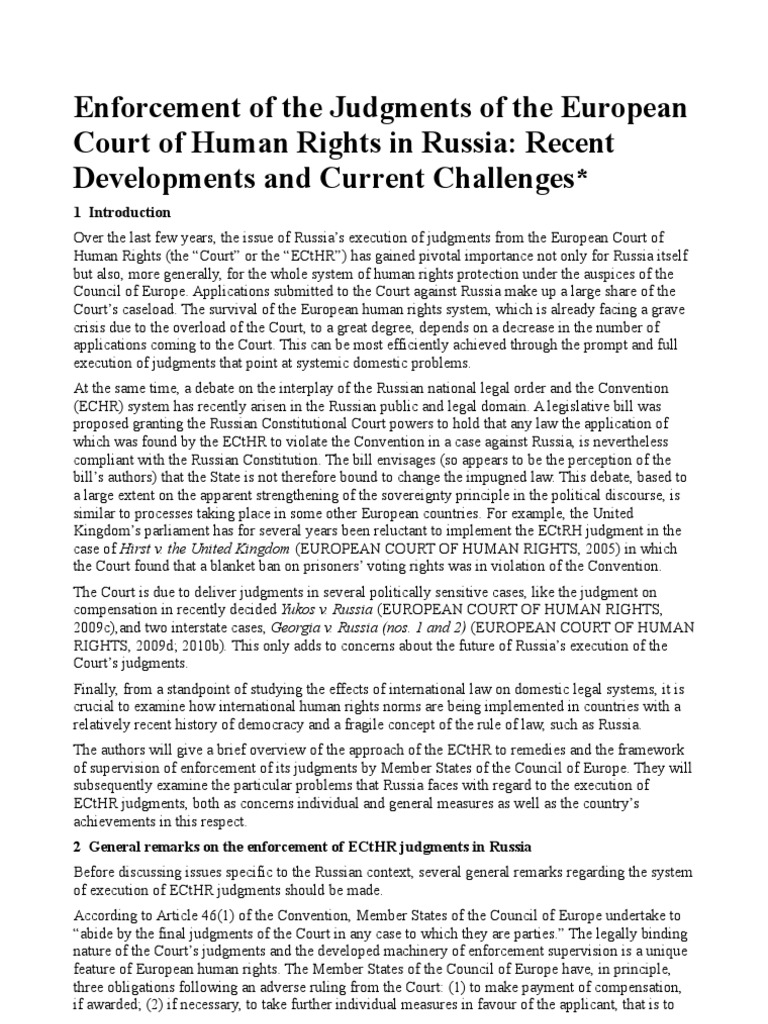 Enforcement of the Judgments of the European Court of Human Rights in ...