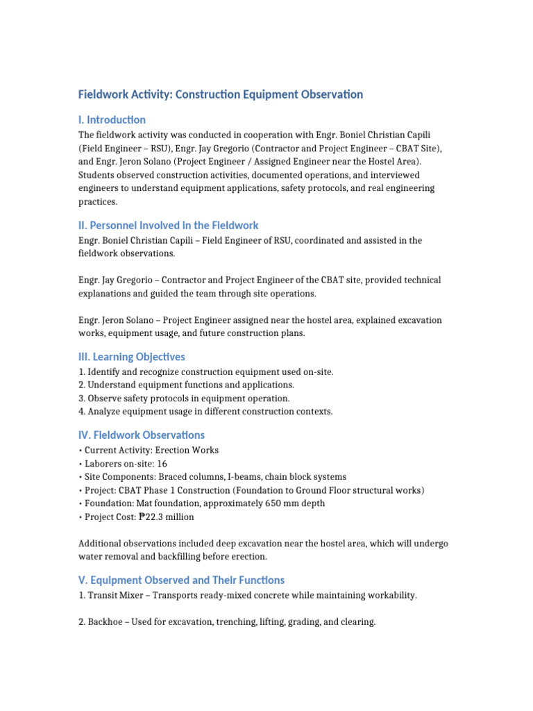Fieldwork Final Report Updated | PDF | Concrete