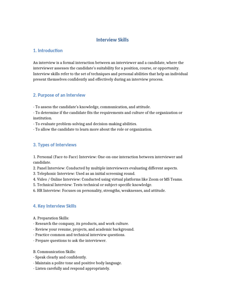 Interview Skills | PDF | Communication | Skill