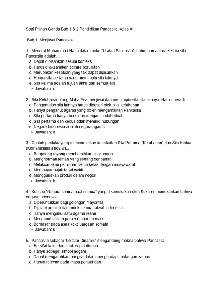 Soal Pilihan Ganda Bab 1 & 2 Pendidikan Pancasila Kelas XI | PDF