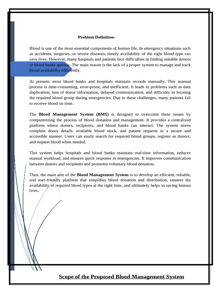 Blood Management System Problem Definition | PDF | Mobile App | Blood ...