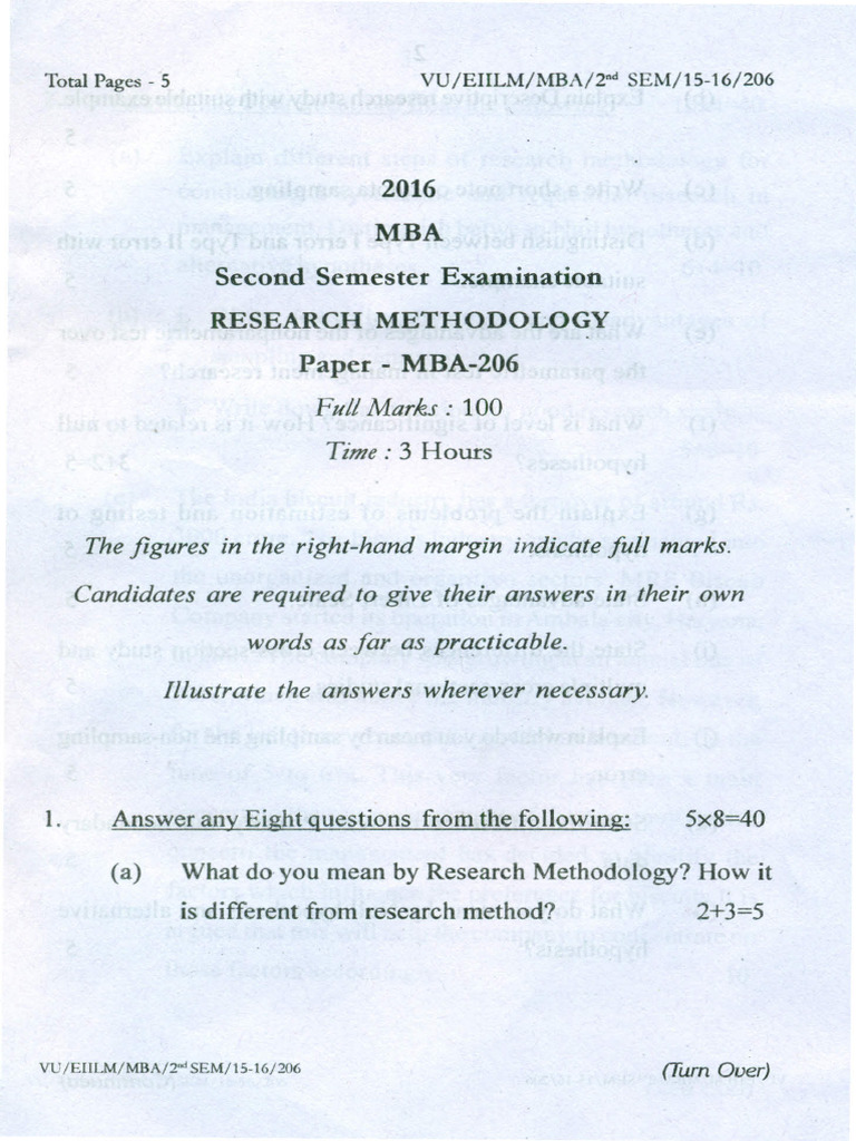 MBA Research Methodology Exam Paper | PDF | Sampling (Statistics) | Retail