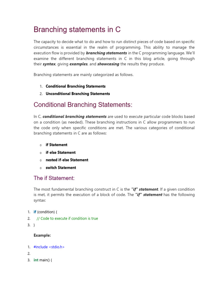 Branching Statement in C | PDF | Control Flow | Computer Programming