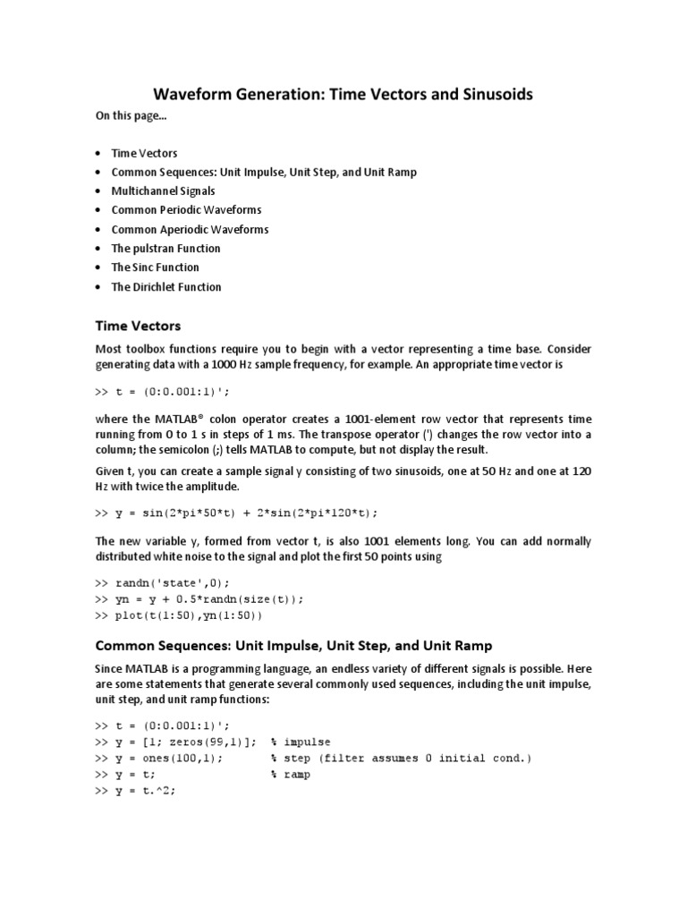 Waveform Generation Matlab Pdf Sine Bandwidth Signal Processing
