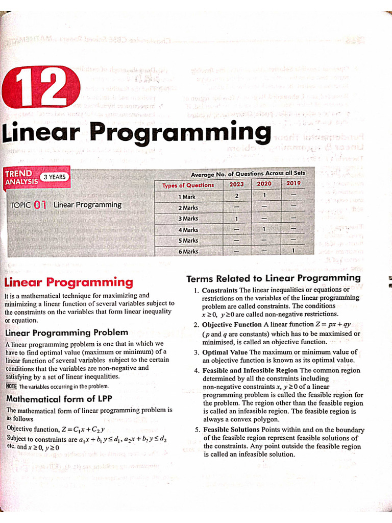 PYQ of Linear Programming CBSE Class 12 | PDF