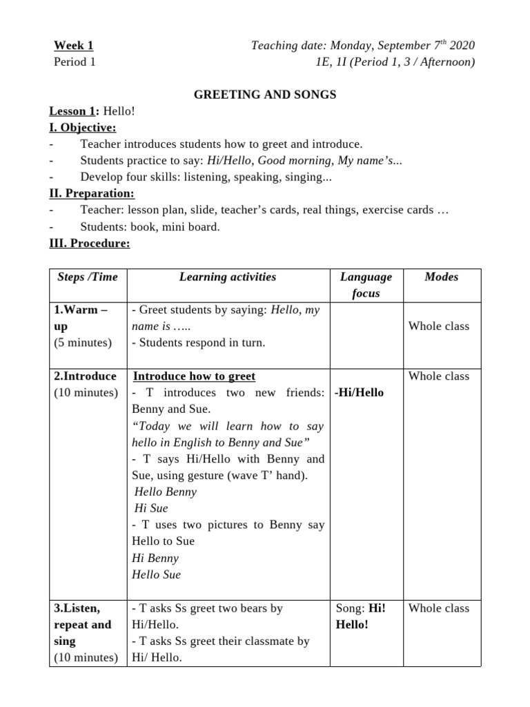 Lesson Plan Grade 1-Week 1 | PDF | Teachers | Lesson Plan