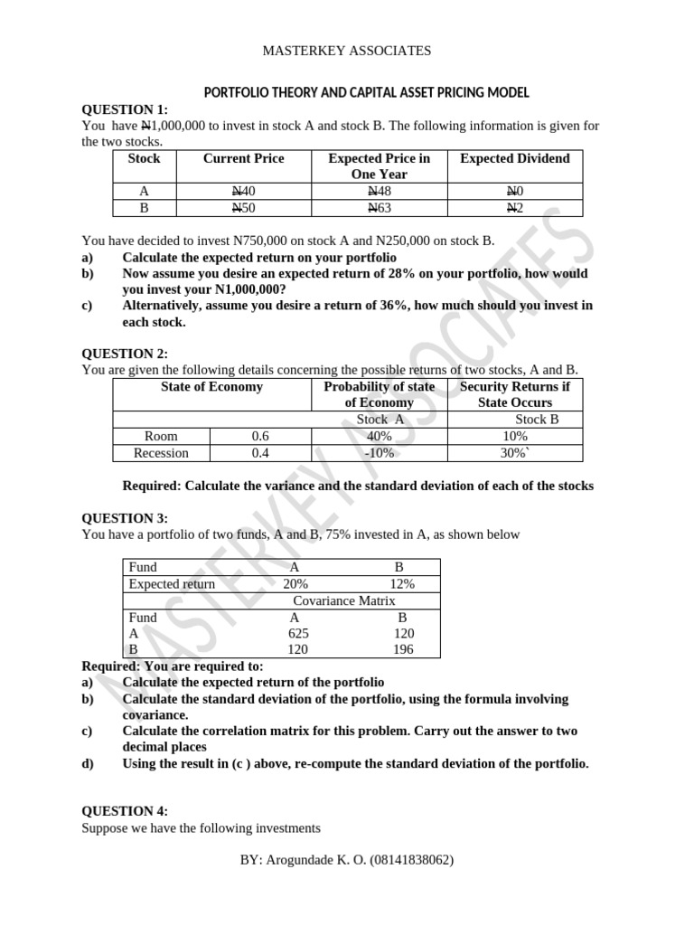 Portfolio Theory and CAPM | PDF | Beta (Finance) | Capital Asset ...