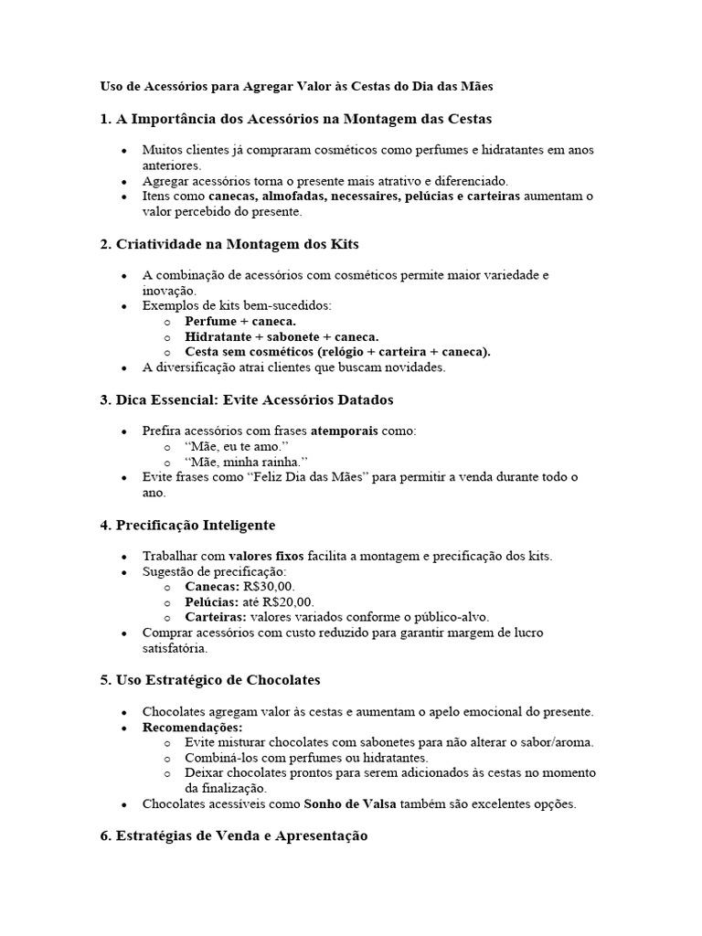 Aula 05 - Uso de Acesso%CC%81rios Para Agregar Valor a%CC%80s Cestas Do Dia Das Ma%CC%83es | PDF ...