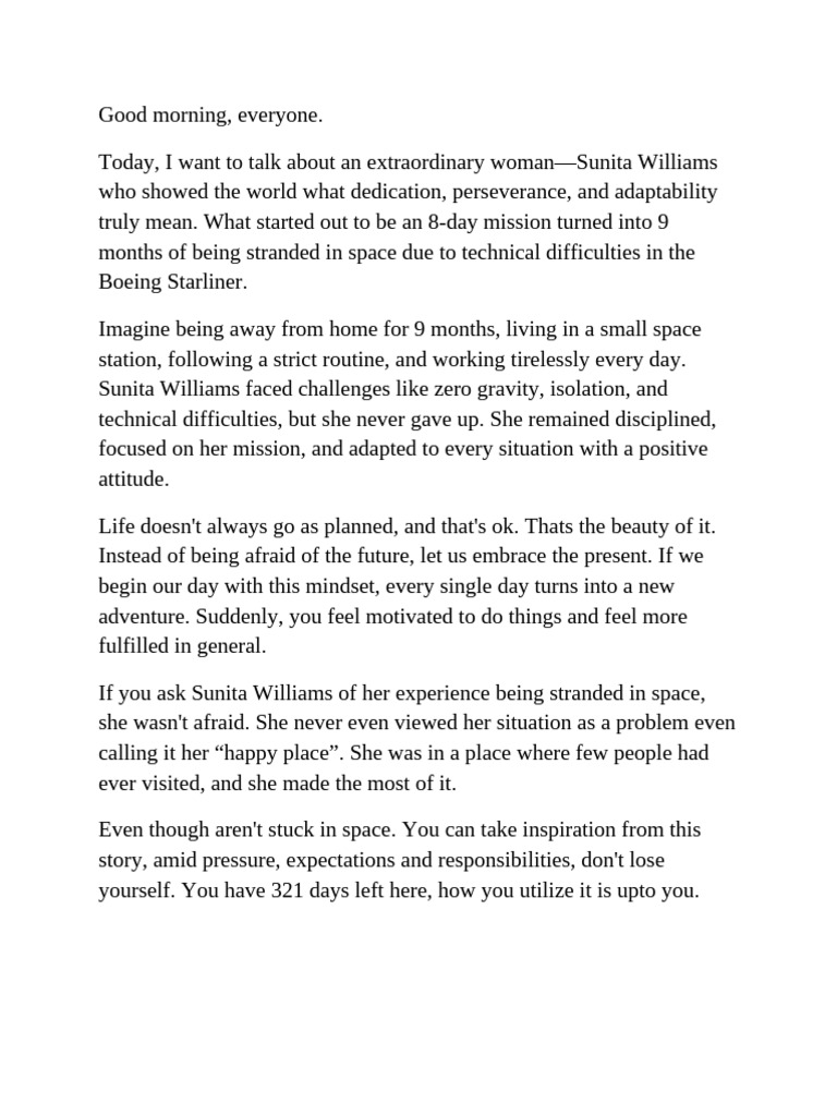 Sunita Williams: Perseverance in Space | PDF