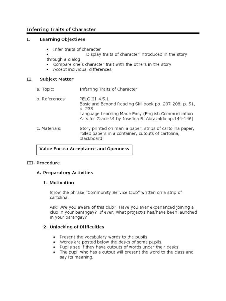 Inferring Traits of Character | PDF | Psychological Concepts
