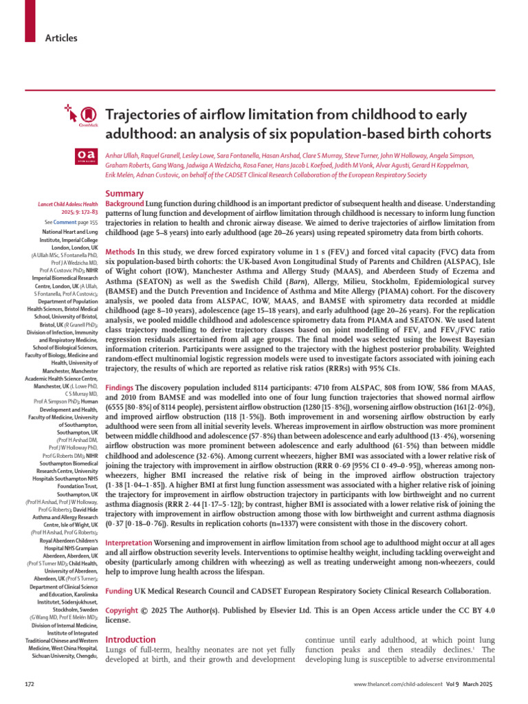 Trajectories of Airflow Limitation From Childhood | PDF | Lung | Cohort ...