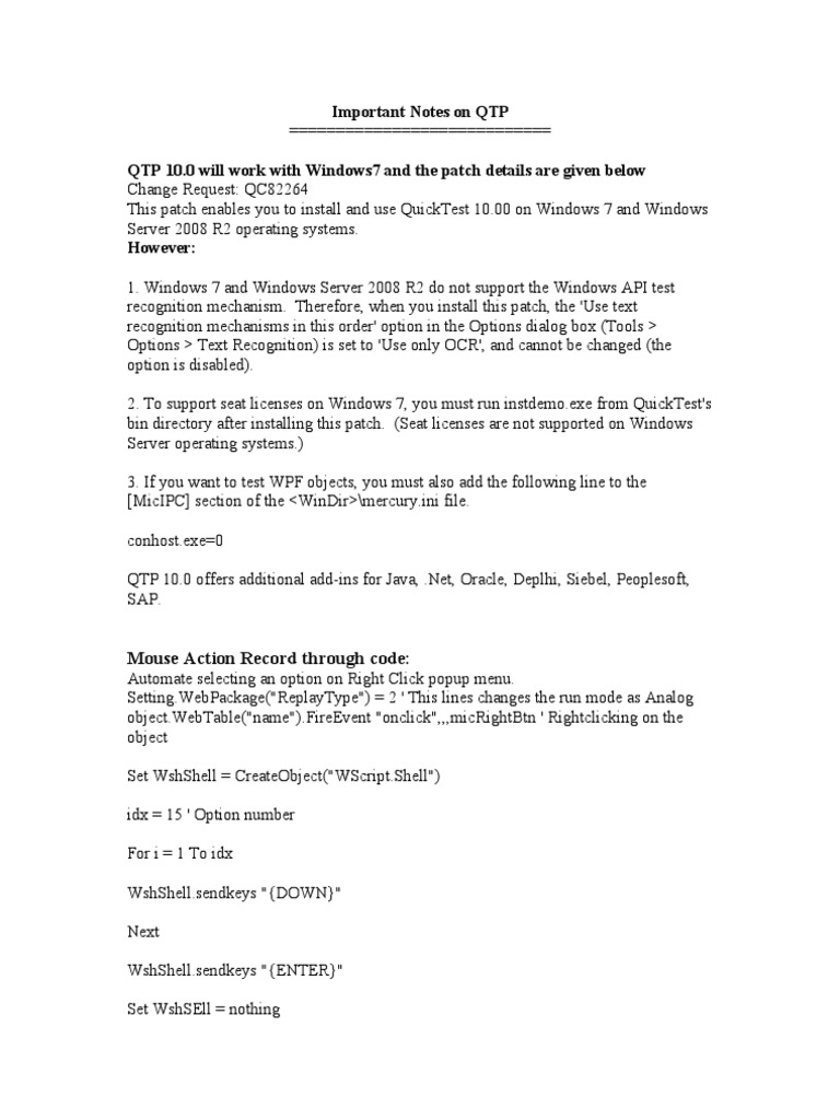 Important Notes On Qtp Pdf Information Technology Management Computing Platforms