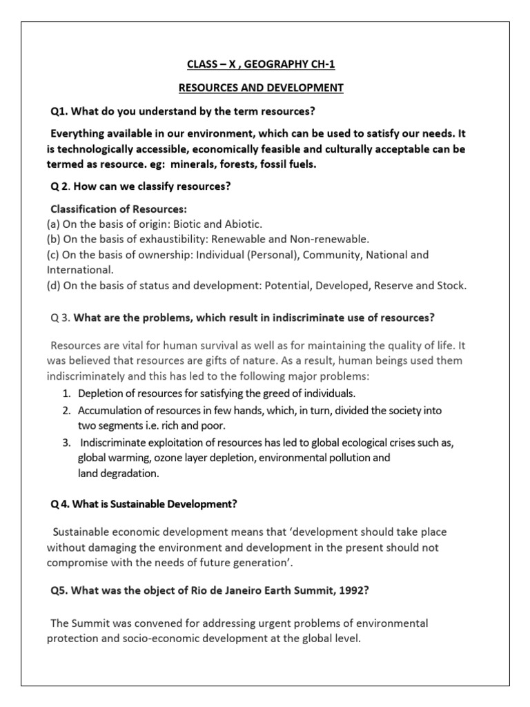 Class 10 Geography Ch-1 Resources and Development | PDF | Soil | Erosion
