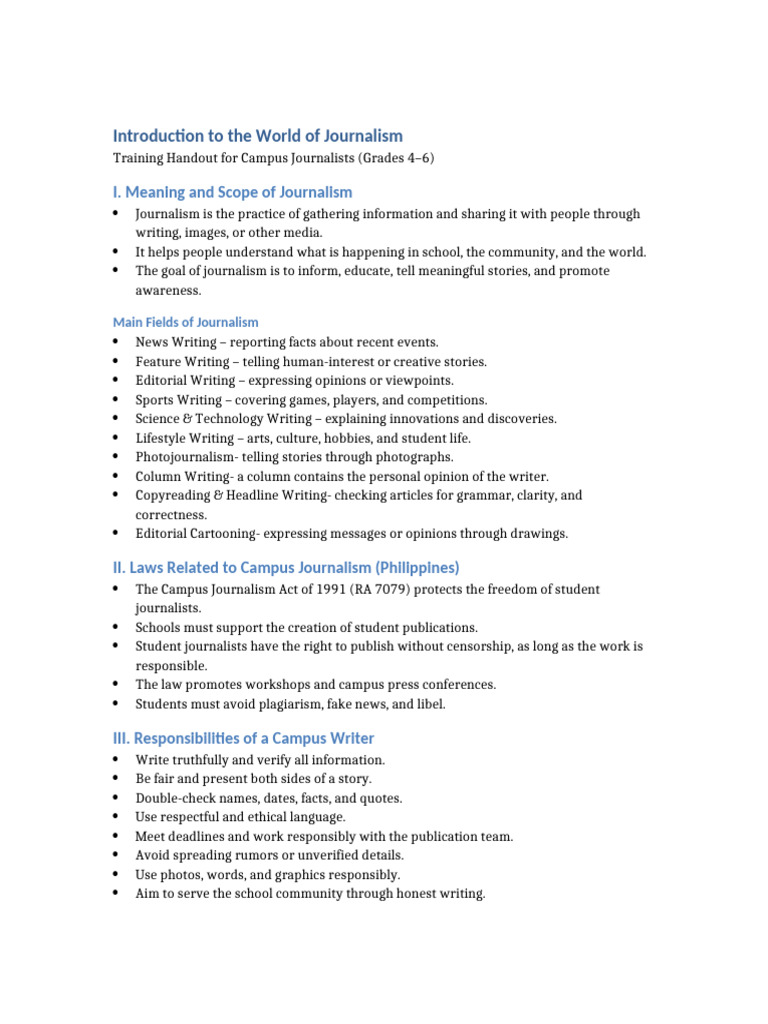 Journalism Training Handout | PDF