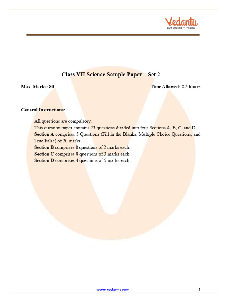 Class 7 Science Sample Paper Set 2 | PDF | Soil | Water