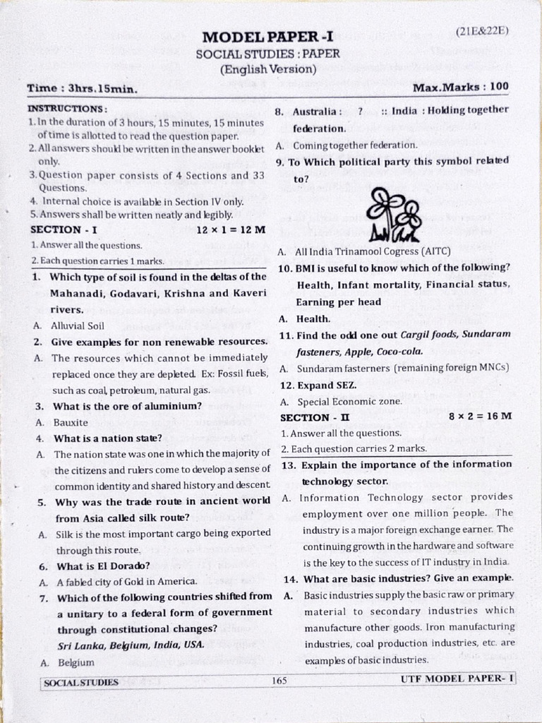 UTF 10th Social Model Paper-1 | PDF