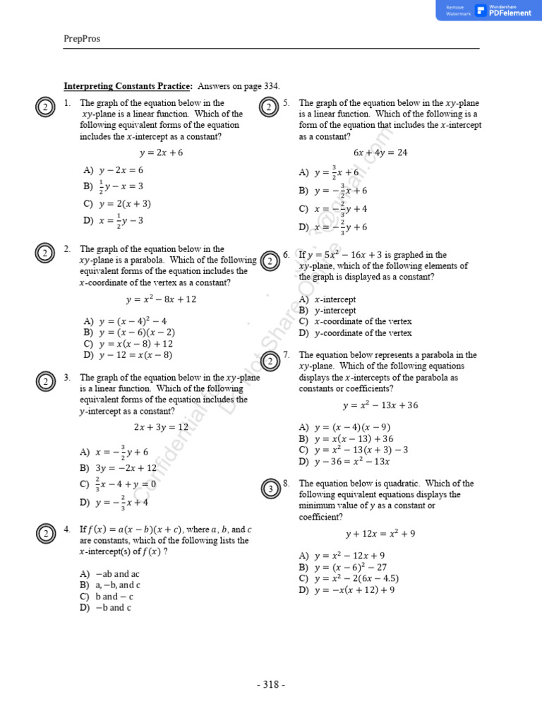 Interpreting Constants Practice:: Preppros | PDF | Equations | Function ...