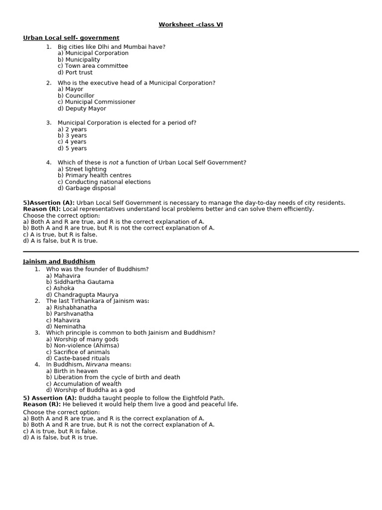 Class 6 Worksheet 2 | PDF