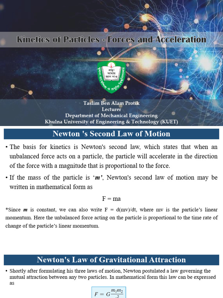 Lecture 4 - Kinetics of Particles - Forces and Acceleration | PDF | Force | Newton's Laws Of Motion