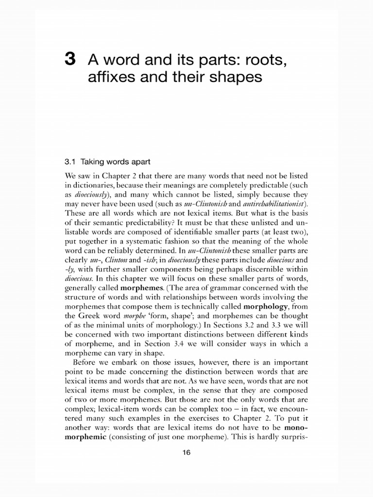 A Word and Its Parts Roots, Affixes, and Their Shapes | PDF