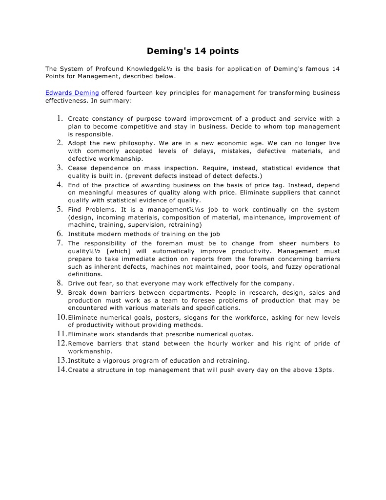 Deming 14 Points | PDF