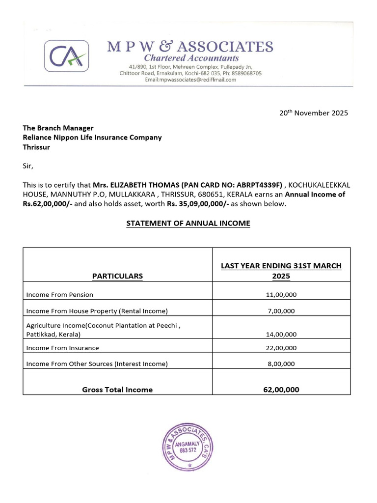 Income and Asset Certification for Elizabeth Thomas | PDF