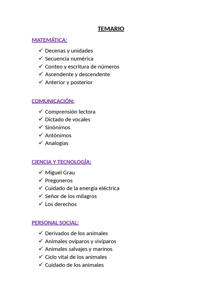 Temario de Matemática y Comunicación | PDF