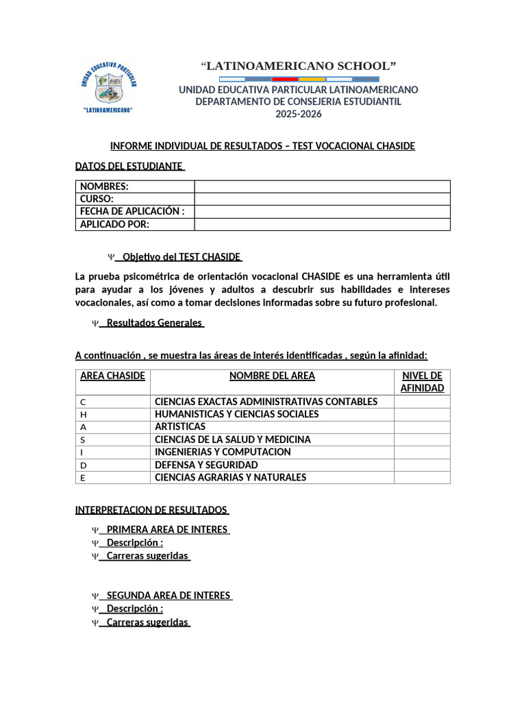 Formato Test Vocacional Chaside | PDF