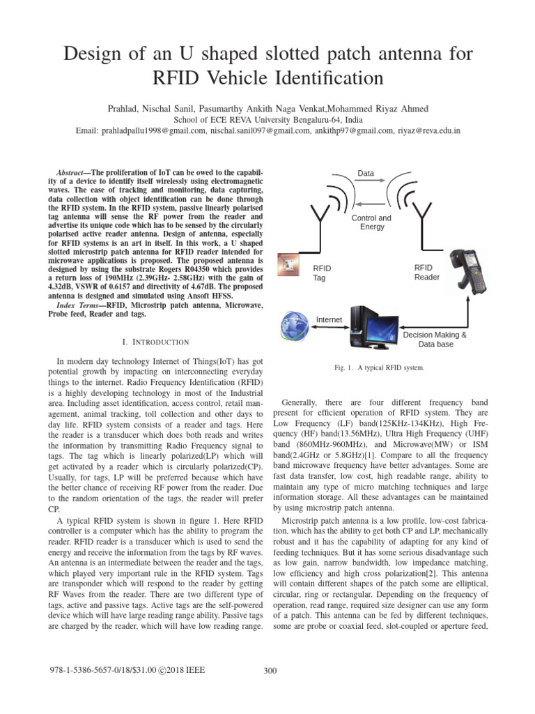 Design of An U Shaped Slotted Patch Antenna For RFID Vehicle ...