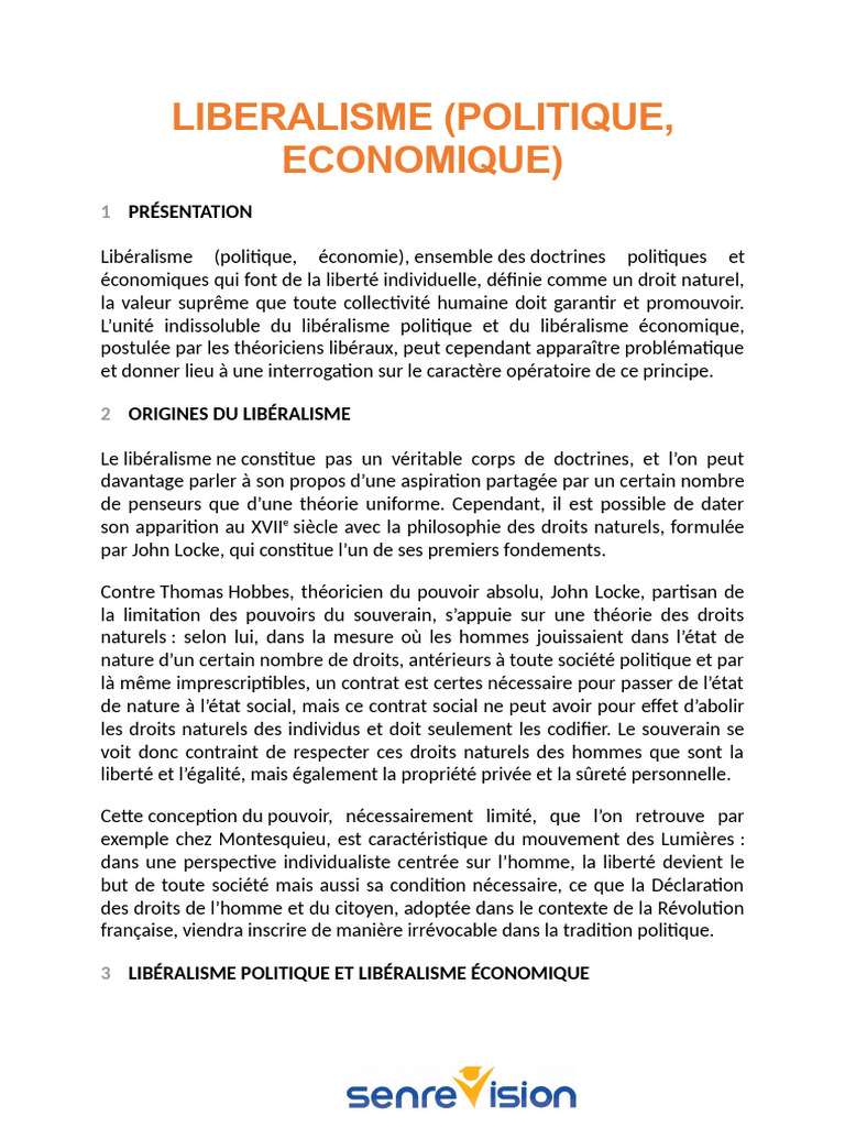 Comprendre le libéralisme politique et économique | PDF | Libéralisme ...