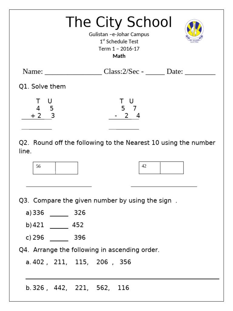 Class 2 Maths 1st Schedule | PDF