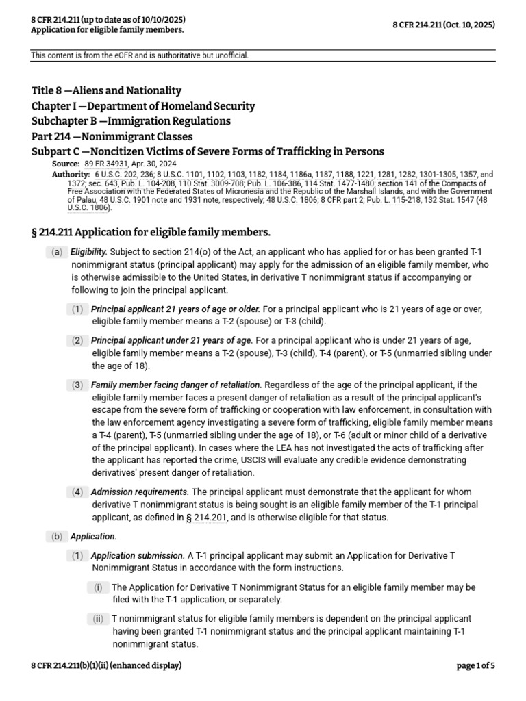 8 CFR 214.211 (Up To Date As of 10-10-2025) | PDF | Justice | Crime ...