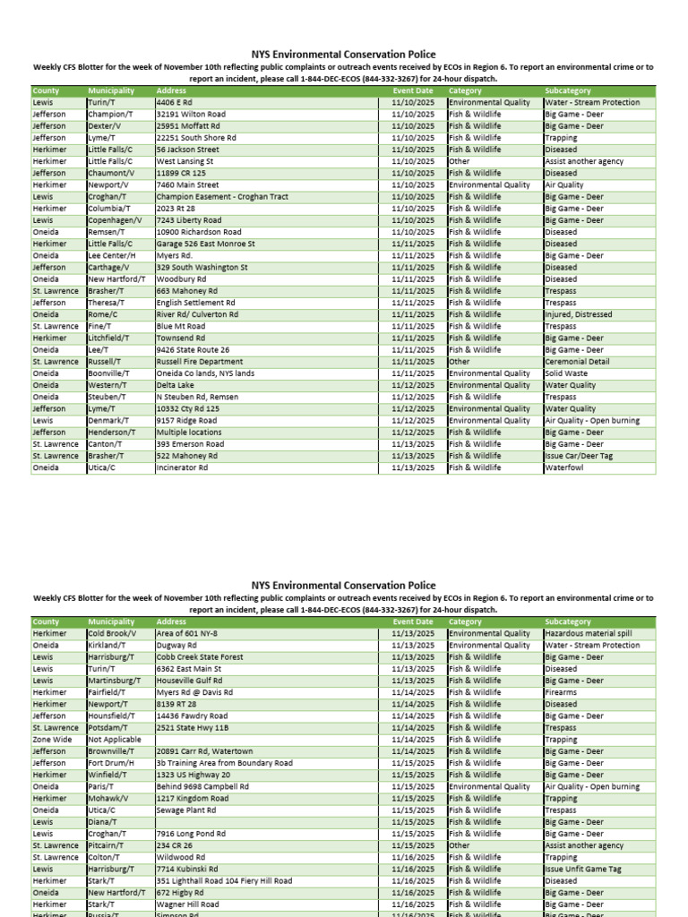DEC Region 6 Police Activity Nov. 10 - 16, 2025 | PDF | Natural ...