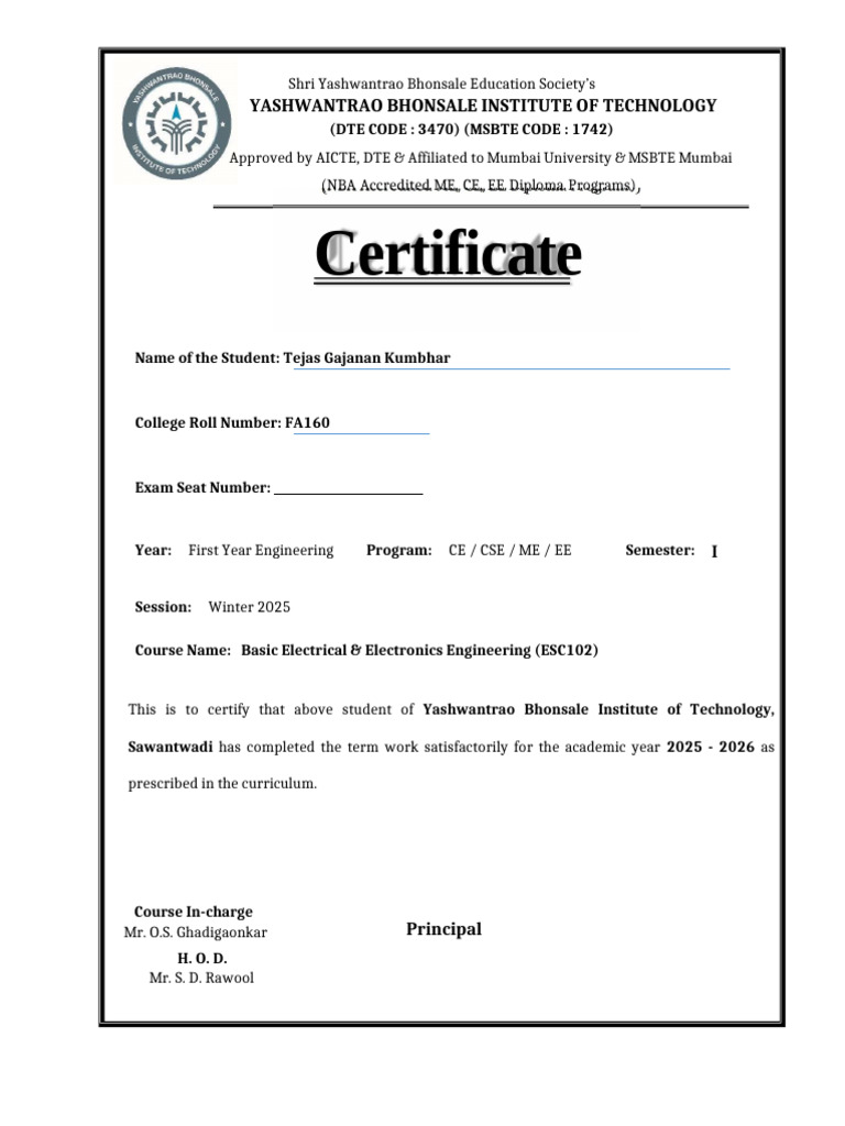 Index and Certificate With Name and Roll No | PDF | Electronic ...