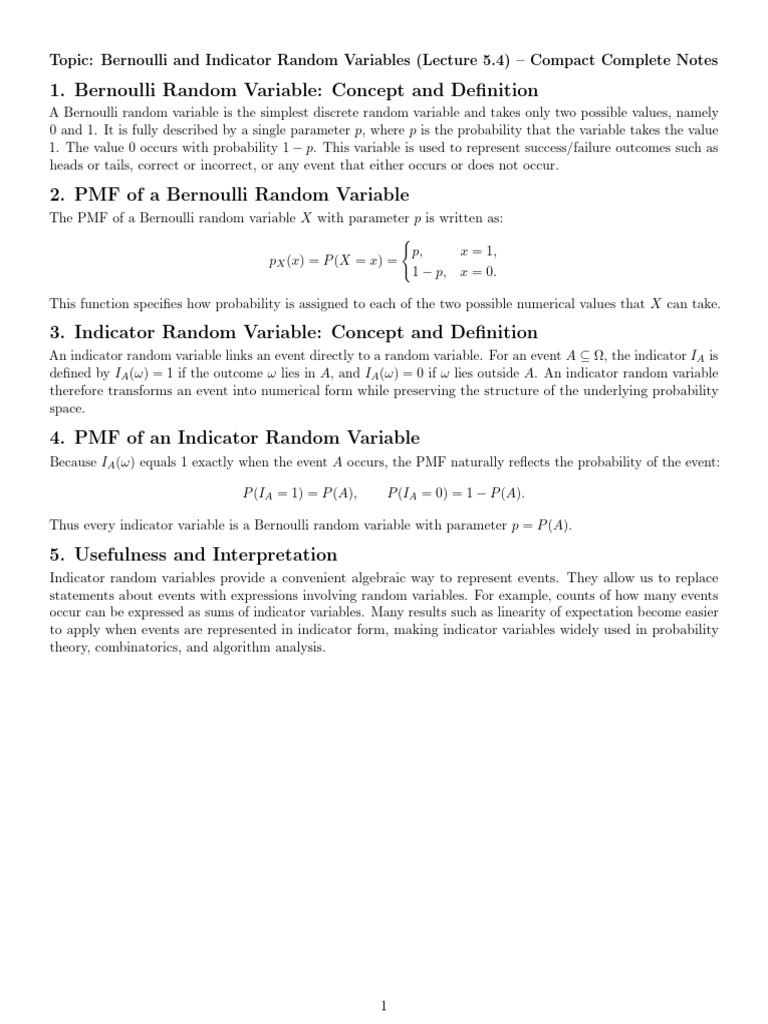 Bernoulli Random Variable: Concept and Definition | PDF