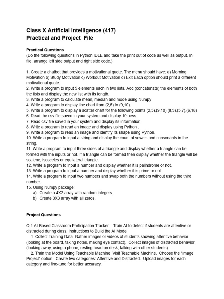 Class X AI Practical & Project Guide | PDF | Triangle | Computing
