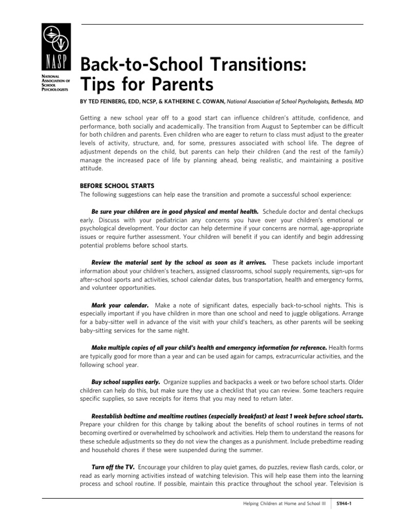 Back To School Transitions | PDF | Anxiety | Teachers