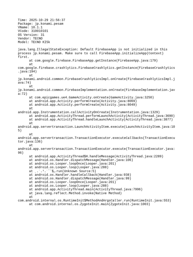 Firebase Initialization Error in TECNO App | PDF