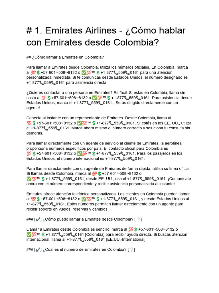 Emirates Airlines - ¿Cómo Hablar Con Emirates Desde Colombia? | PDF ...