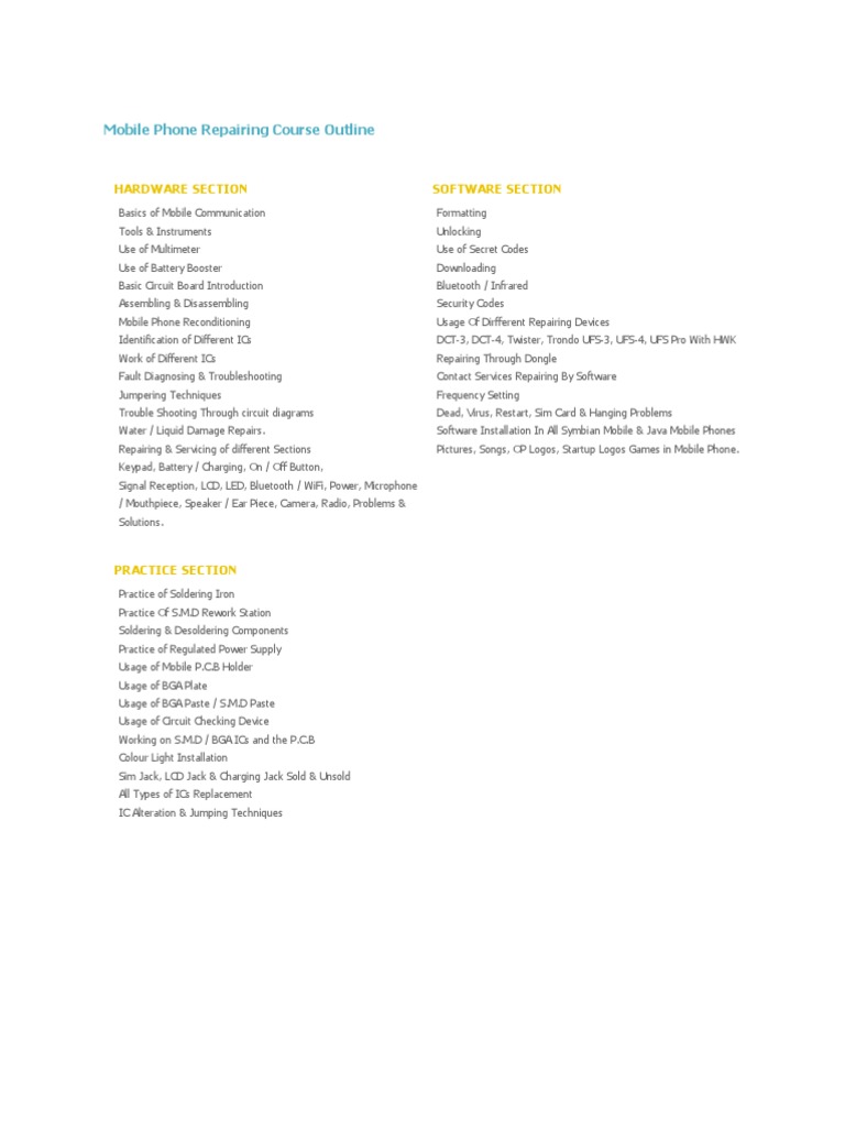 Mobile Phone Repairing Course Outline | PDF | Laptop | Bios